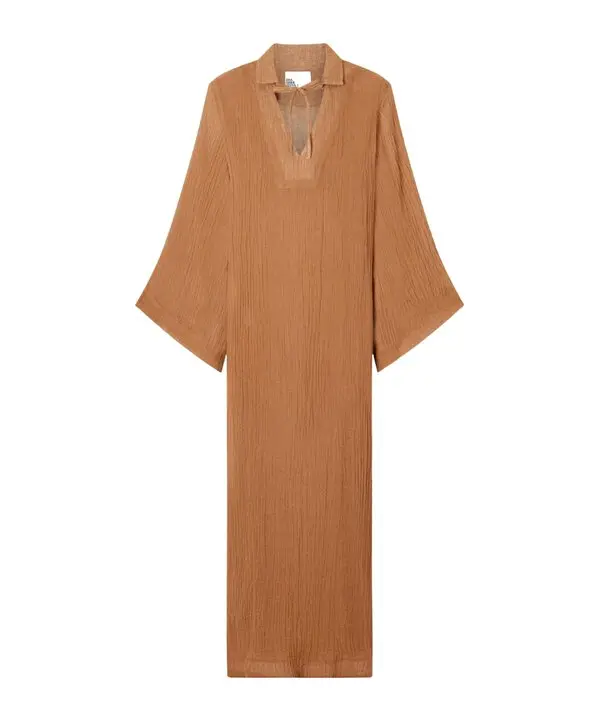 Lisa Marie Fernandez Crinkled Linen-blend Gauze Kaftan - Brown