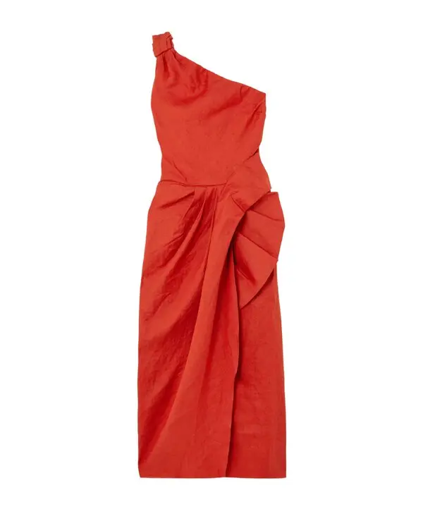 Johanna Ortiz One-shoulder Knotted Linen Midi Dress