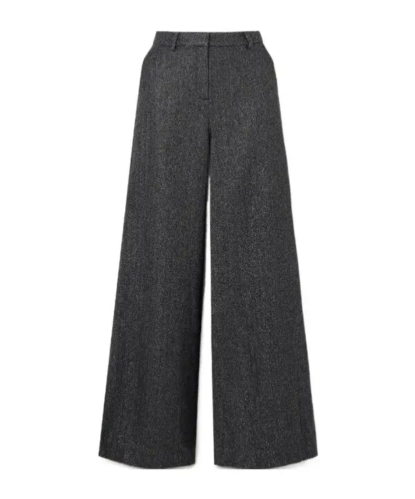 L'Agence Metallic Herringbone Wool Blend Wide-leg Pants - Grey