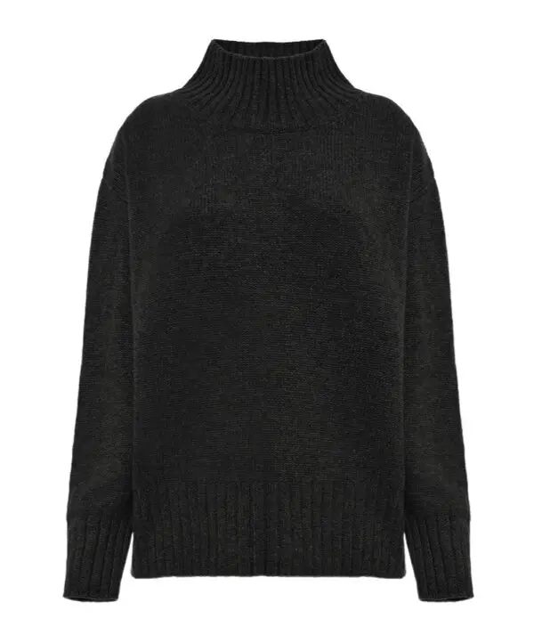 Malo Ribbed Turtleneck Knitted Sweater - Black
