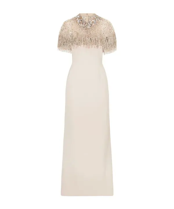 Jenny Packham Embellished Cape Effect Gown