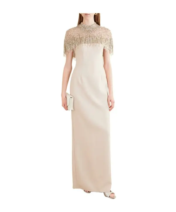 Jenny Packham Embellished Cape Effect Gown