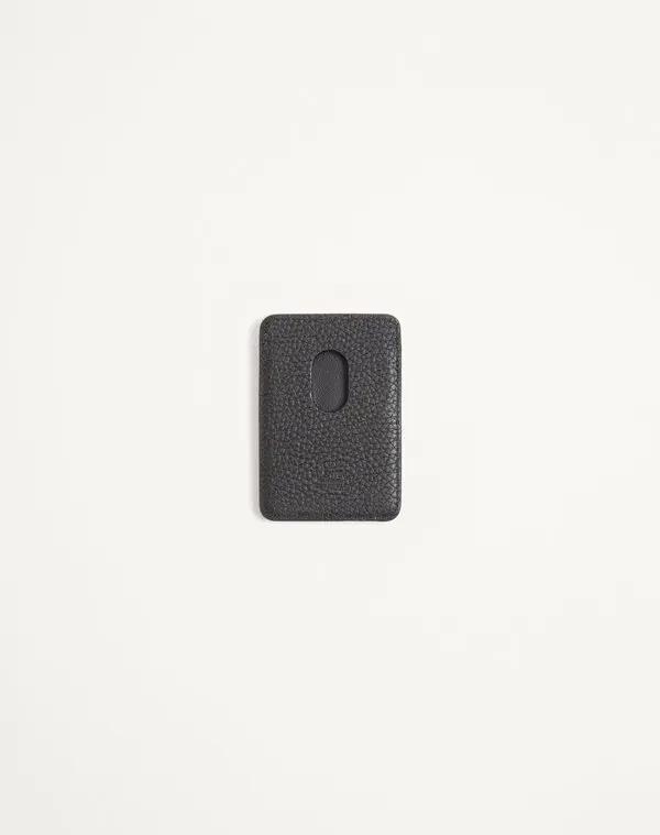 Valentino Garavani Rockstud Magnetic Cardholder In Grainy Calfskin - Black