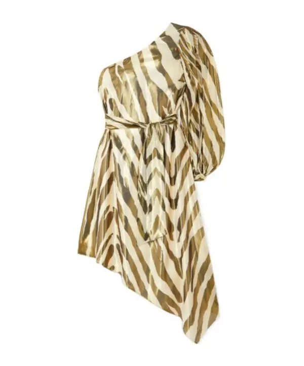 Haney Zebra Print Metallic One-shoulder Dress