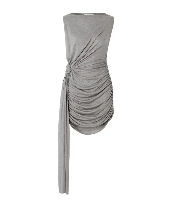 Alex Perry Knotted Draped Ruched Jersey Mini Dress - Gray