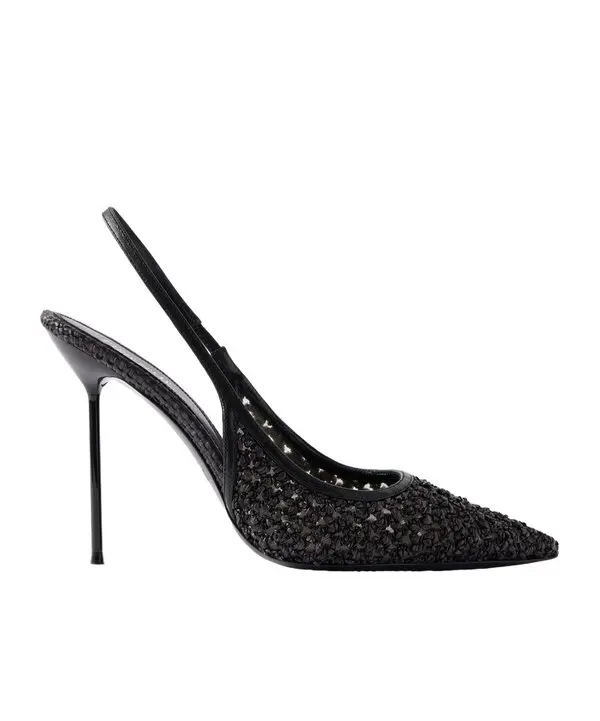 Paris Texas Leather-trimmed Straw Slingback Pumps