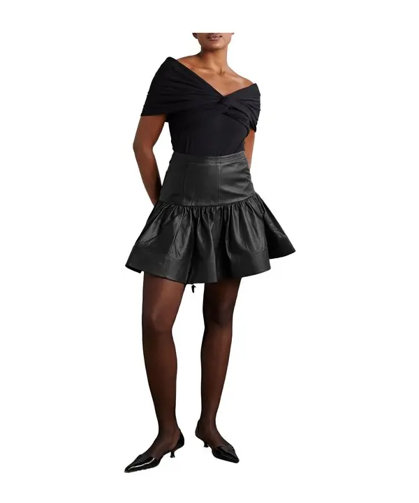 JASON WU Ruffled Tiered Leather Mini Skirt