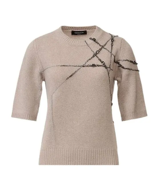 Fabiana Filippi Embellished Short Sleeve Knitted Top - No
