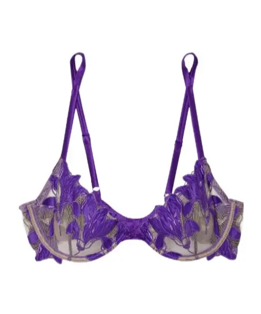 FLEUR DU MAL Embroidered Satin Silk Bra