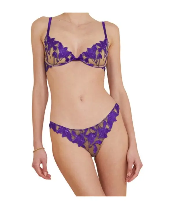 FLEUR DU MAL Embroidered Satin Silk Bra