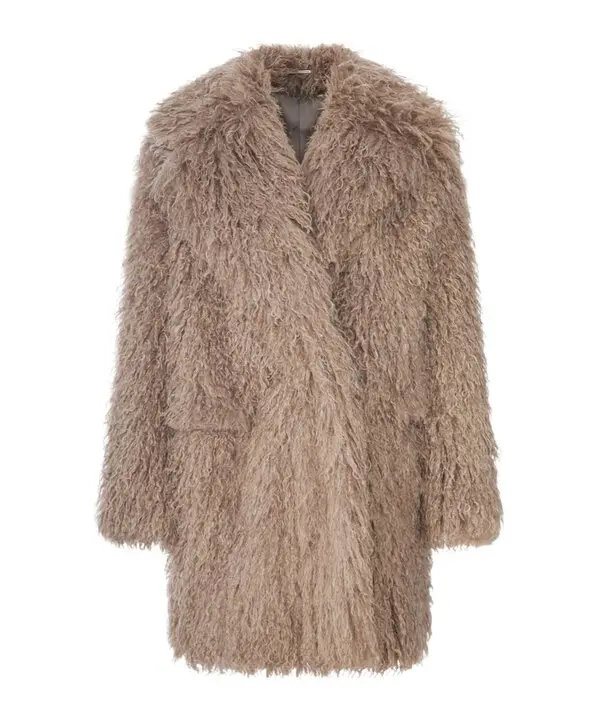 Tagliatore Curly Sheepskin Coat With Wide Collar - Beige