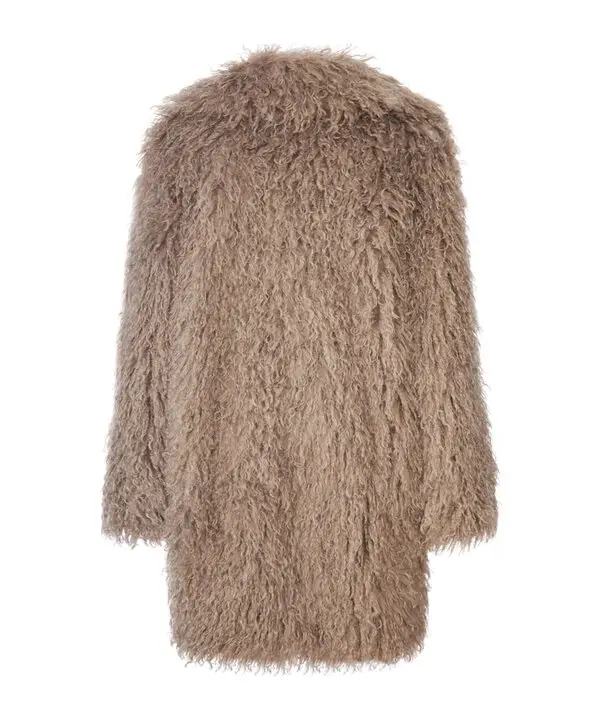 Tagliatore Curly Sheepskin Coat With Wide Collar - Beige