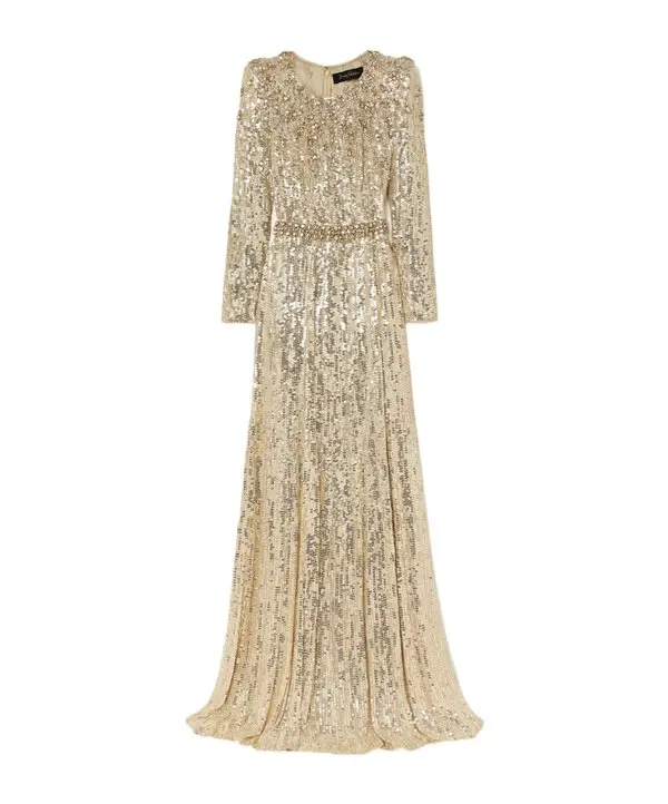 Jenny Packham Embellished Sequin Tulle Evening Gown