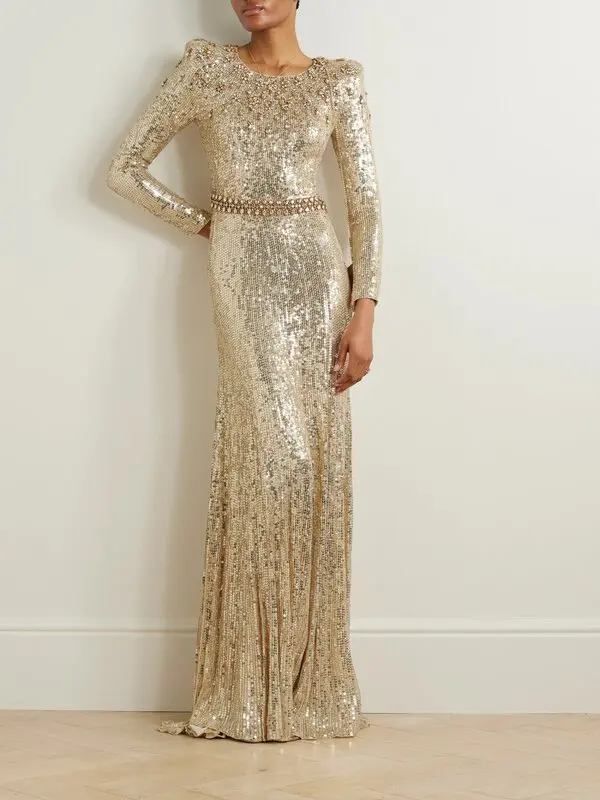 Jenny Packham Embellished Sequin Tulle Evening Gown