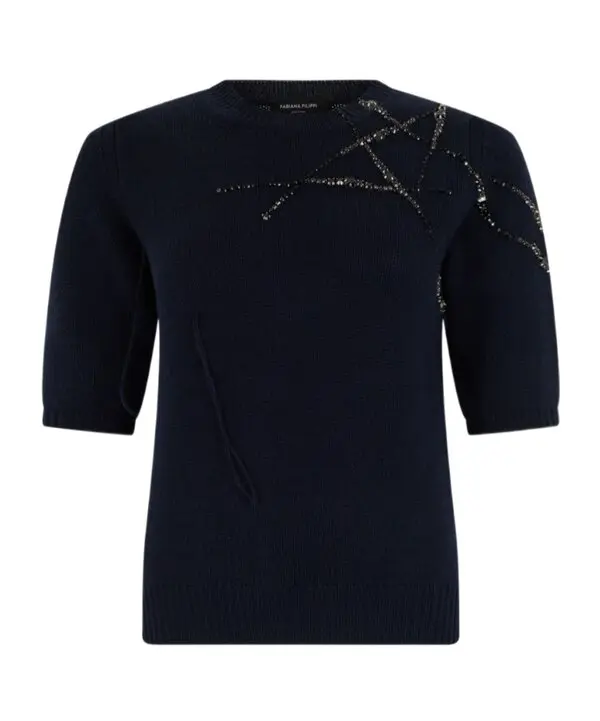 Fabiana Filippi Embellished Three-quarter Knitted Top - Black