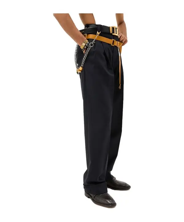 Versace Pinstripe Twill Oversized Pants - Navy