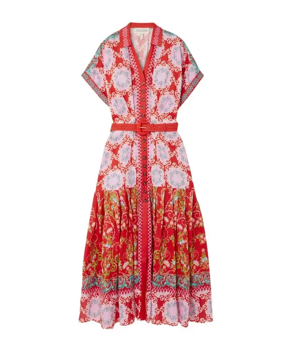 Saloni Riya Belted Floral-print Linen-voile Dress - Pink