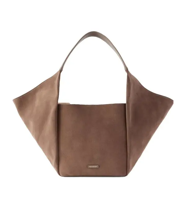 AQUAZZURA Voltaire Leather-trimmed Suede Tote - Brown