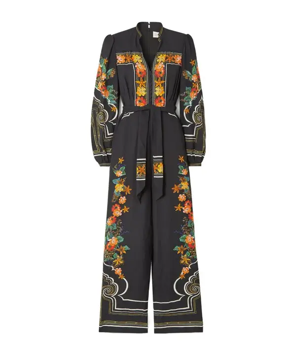 Saloni Bryce Belted Printed Crepe Jumpsuit - No