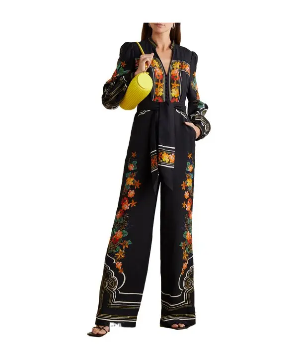 Saloni Bryce Belted Printed Crepe Jumpsuit