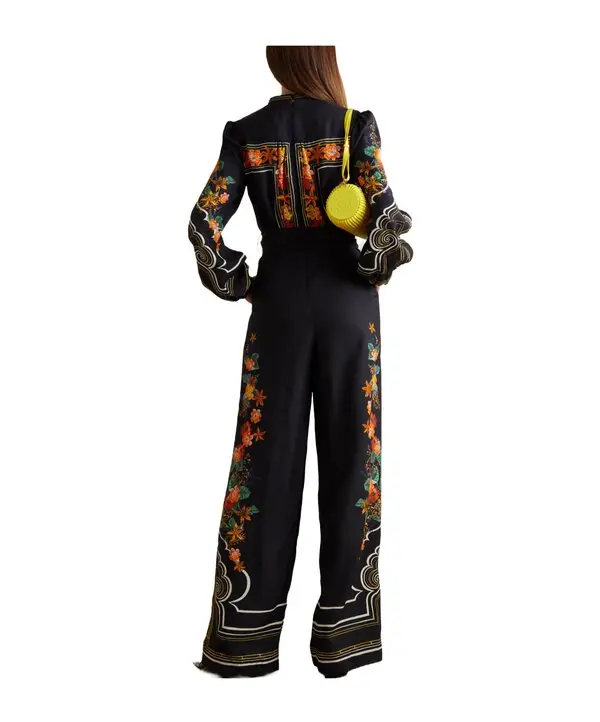 Saloni Bryce Belted Printed Crepe Jumpsuit