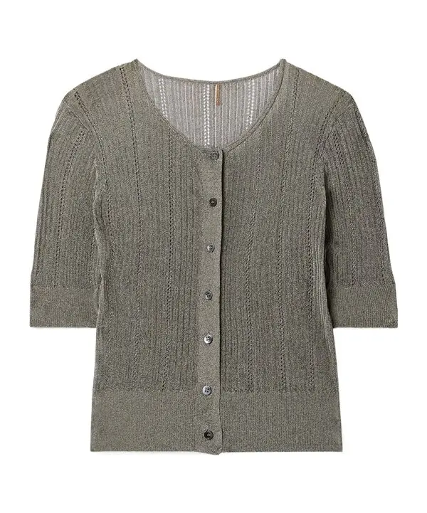 Adam Lippes Metallic Pointelle Knit Cardigan