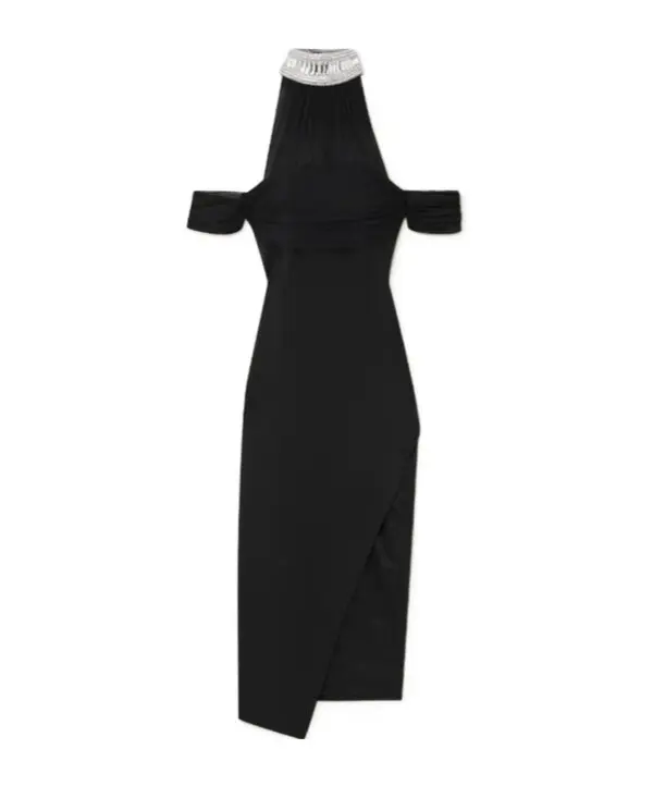 David Koma Embellished High Neck Cut-out Dress