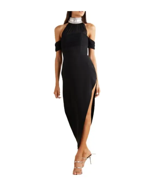 David Koma Embellished High Neck Cut-out Dress