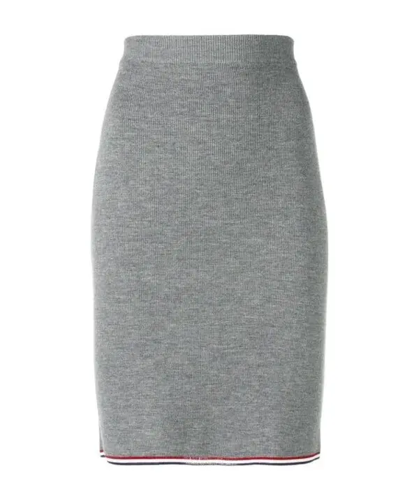 Thom Browne Ribbed Pencil Skirt With Striped Trim