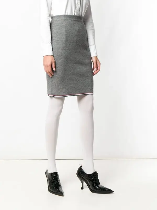 Thom Browne Ribbed Pencil Skirt With Striped Trim
