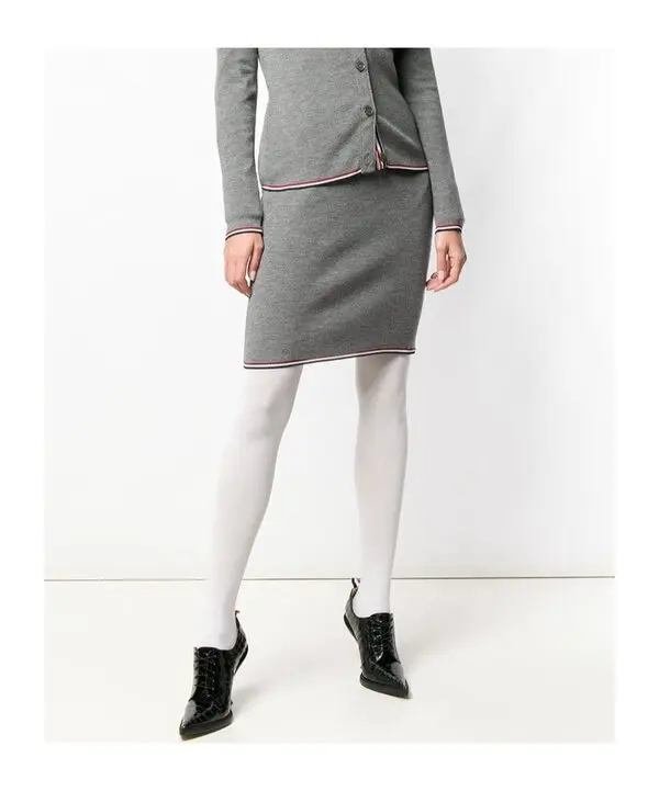 Thom Browne Ribbed Pencil Skirt With Striped Trim
