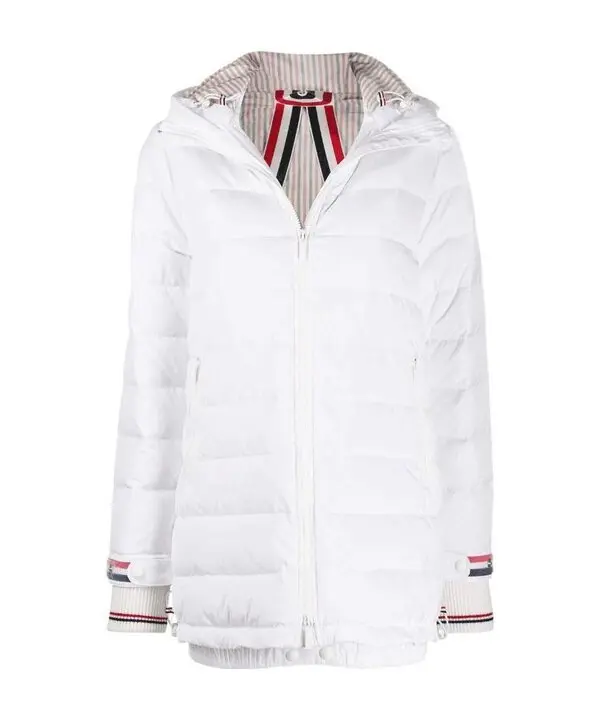 Thom Browne Zip-up Hooded Overcoat - White