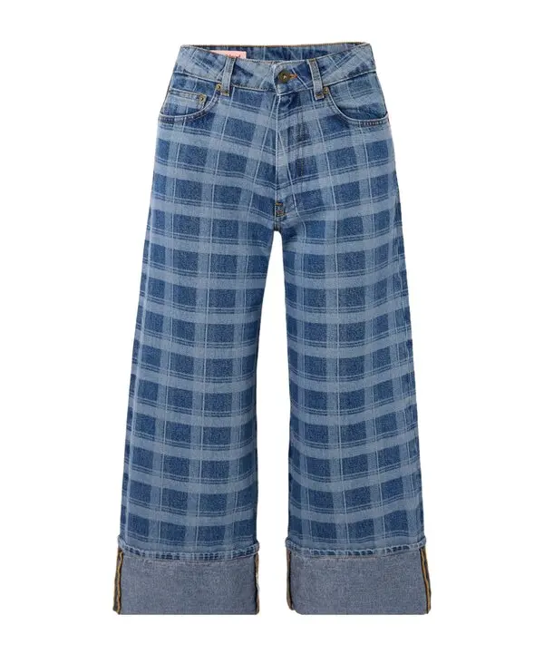 MOLLY GODDARD Leo Cropped Checked High-rise Straight-leg Jeans