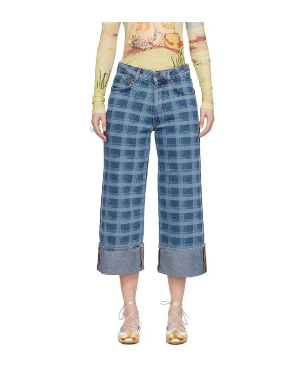 MOLLY GODDARD Leo Cropped Checked High-rise Straight-leg Jeans