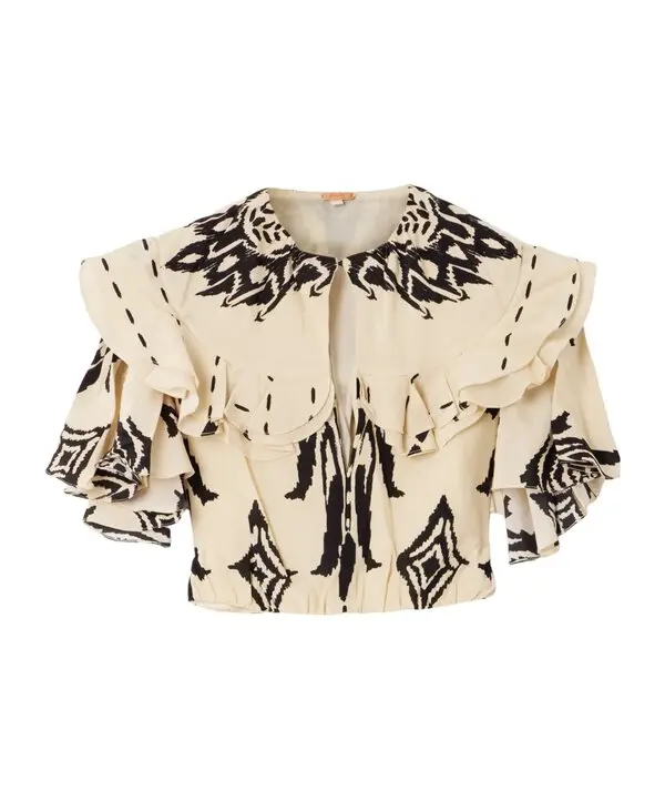 Johanna Ortiz Cropped Ruffled Printed Silk-chiffon Top