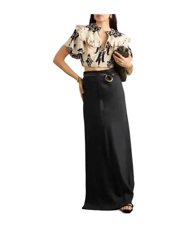 Johanna Ortiz Cropped Ruffled Printed Silk-chiffon Top