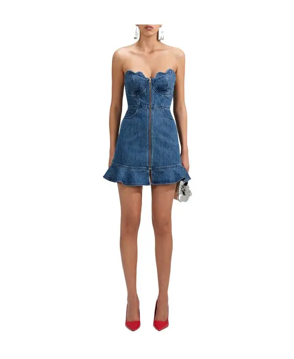 SELF-PORTRAIT Sweetheart Denim Mini Dress