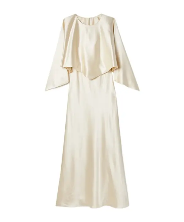 Adam Lippes Cape Overlay Long Sleeve Satin Dress