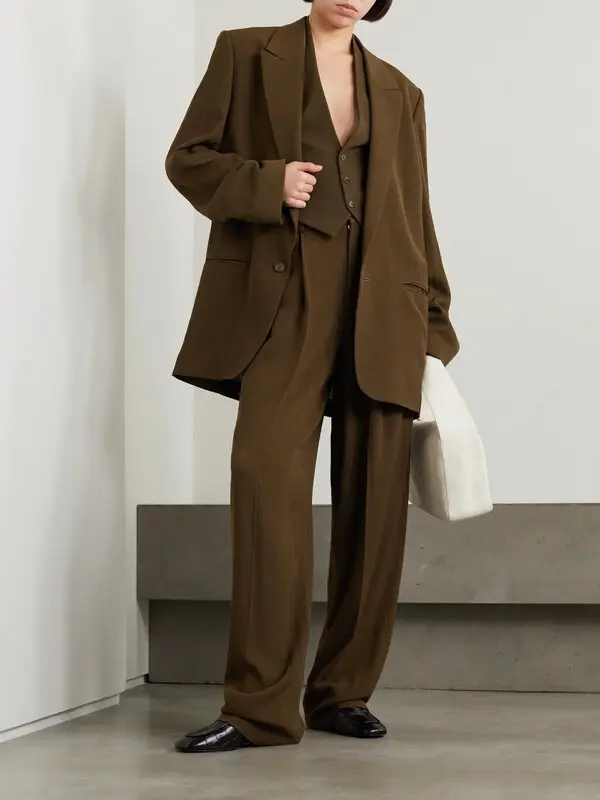 PETAR PETROV Wool Pleated Wide Leg Trousers
