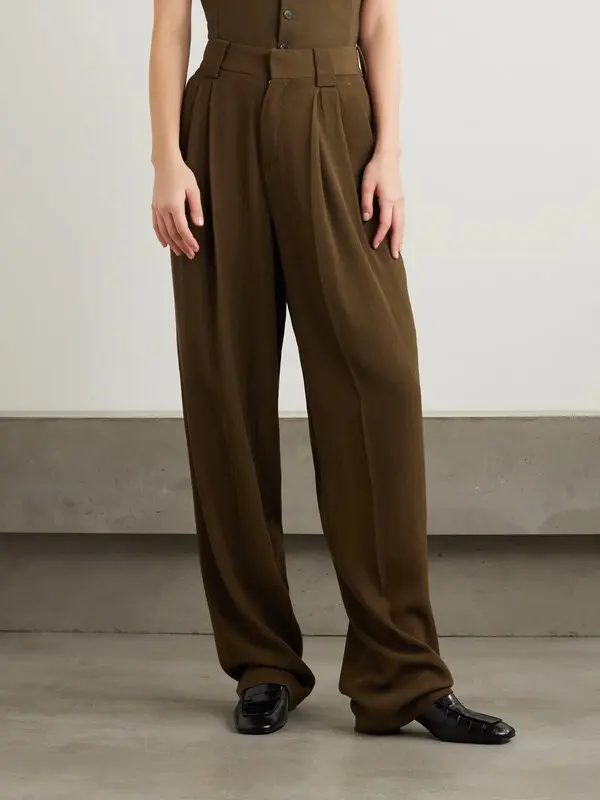 PETAR PETROV Wool Pleated Wide Leg Trousers