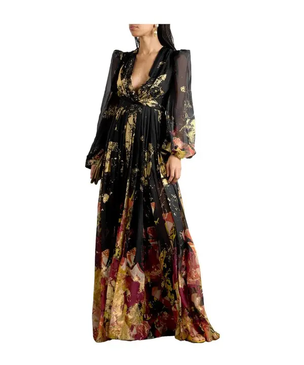 Zuhair Murad Antique Shard Metallic Printed Silk-chiffon Gown