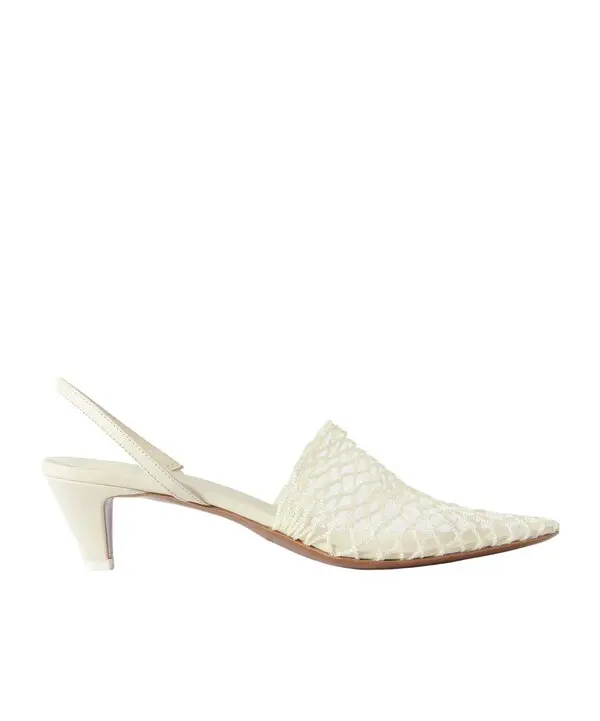 NEOUS Acantho Fishnet And Leather Slingback Pumps