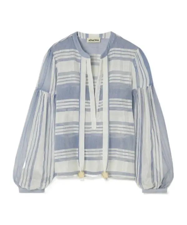 ADMONA Embellished Striped Tulle Shirt
