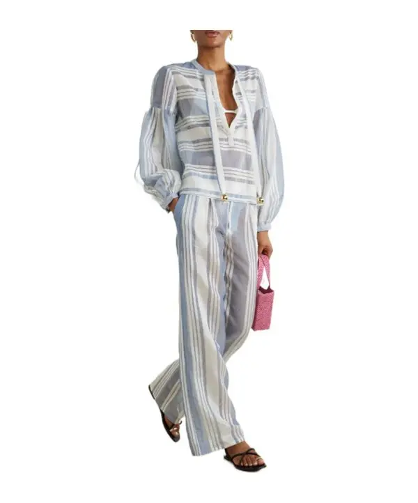 ADMONA Embellished Striped Tulle Shirt
