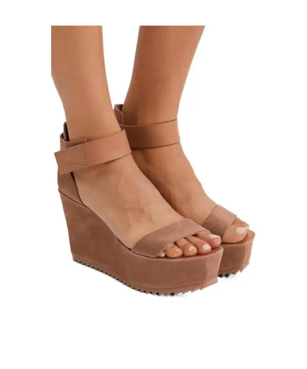 PEDRO GARCIA Suede Textured Leather Wedge Sandals