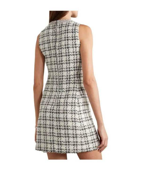 ALICEOLIVIA Crystal Embellished Checked Tweed Mini Dress