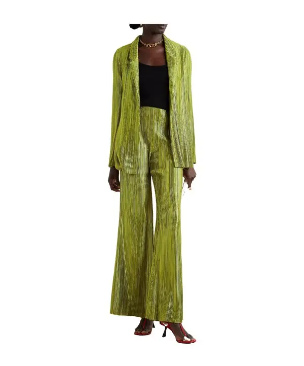 Galvan Nuage Metallic Plissé-crepe Flared Pants