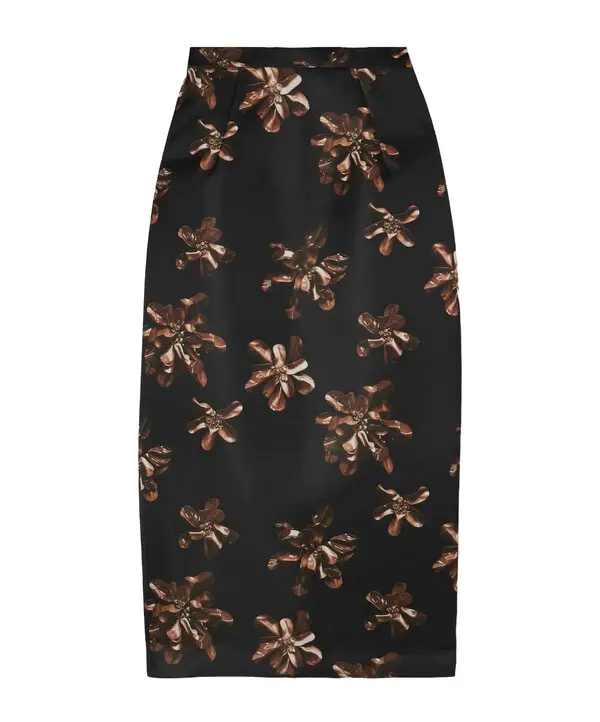 EMILIA WICKSTEAD Floral-print Satin Midi Skirt