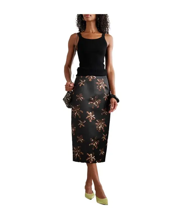 EMILIA WICKSTEAD Floral-print Satin Midi Skirt