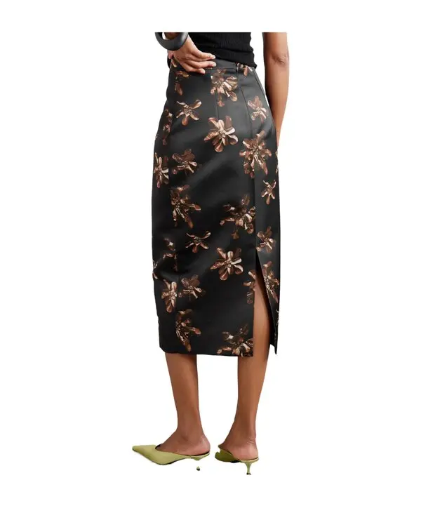 EMILIA WICKSTEAD Floral-print Satin Midi Skirt